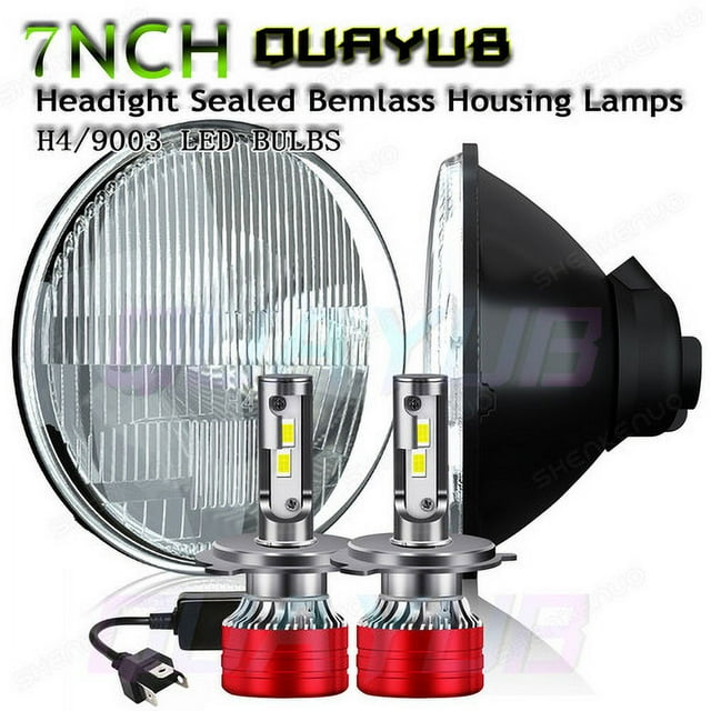 H6024 7" Round Glass Headlight Housing H4 Conversion Lights LOOK PAIR ...