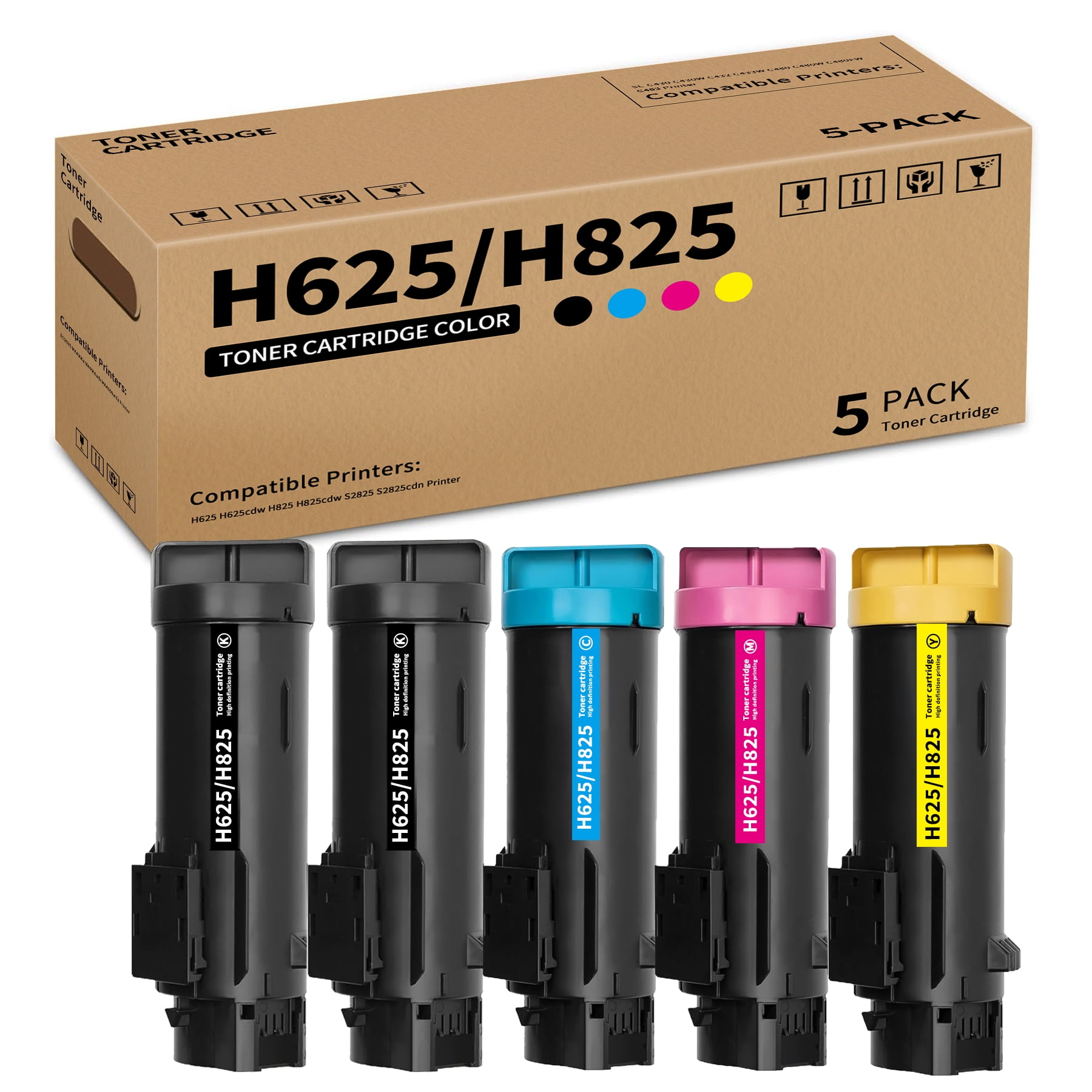 H625/H825 High Yield 5 Pack Toner Cartridge Replacement for DELL Black ...