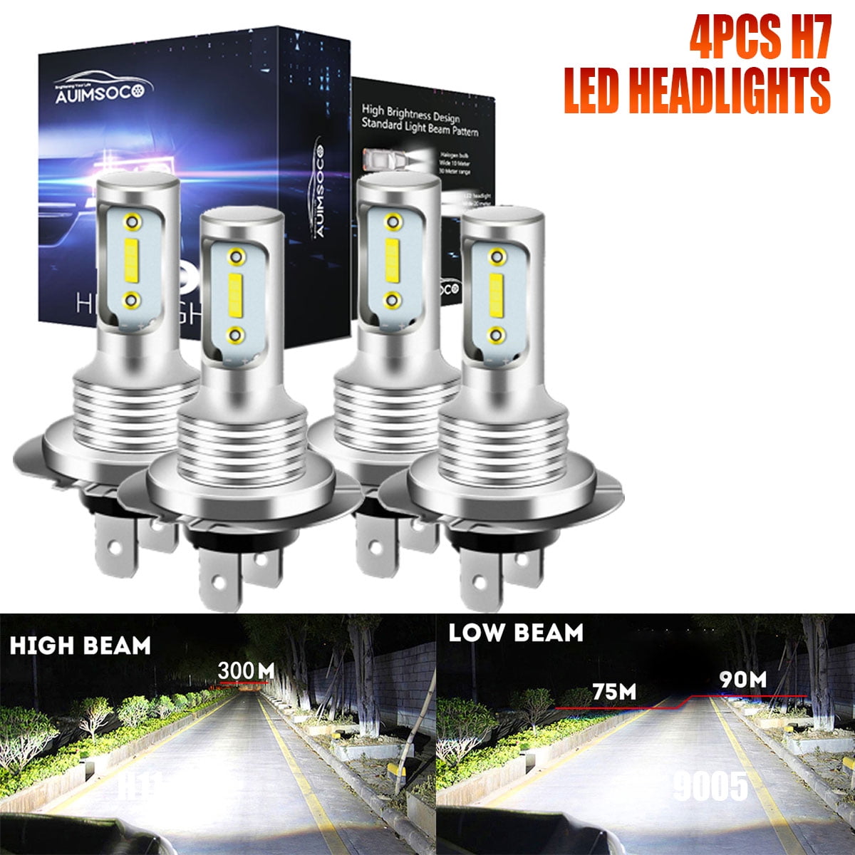 H7+H7 LED Headlight 4x Combo Hi-Lo Beam Kits 6000k Super White 8000LM ...