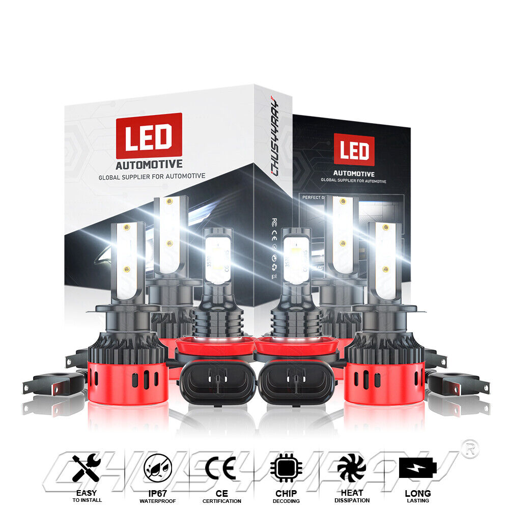 H7+H7 LED Headlight Hi/Lo Beam + H11/H8/H9 Fog Light Bulbs Combo Kit ...