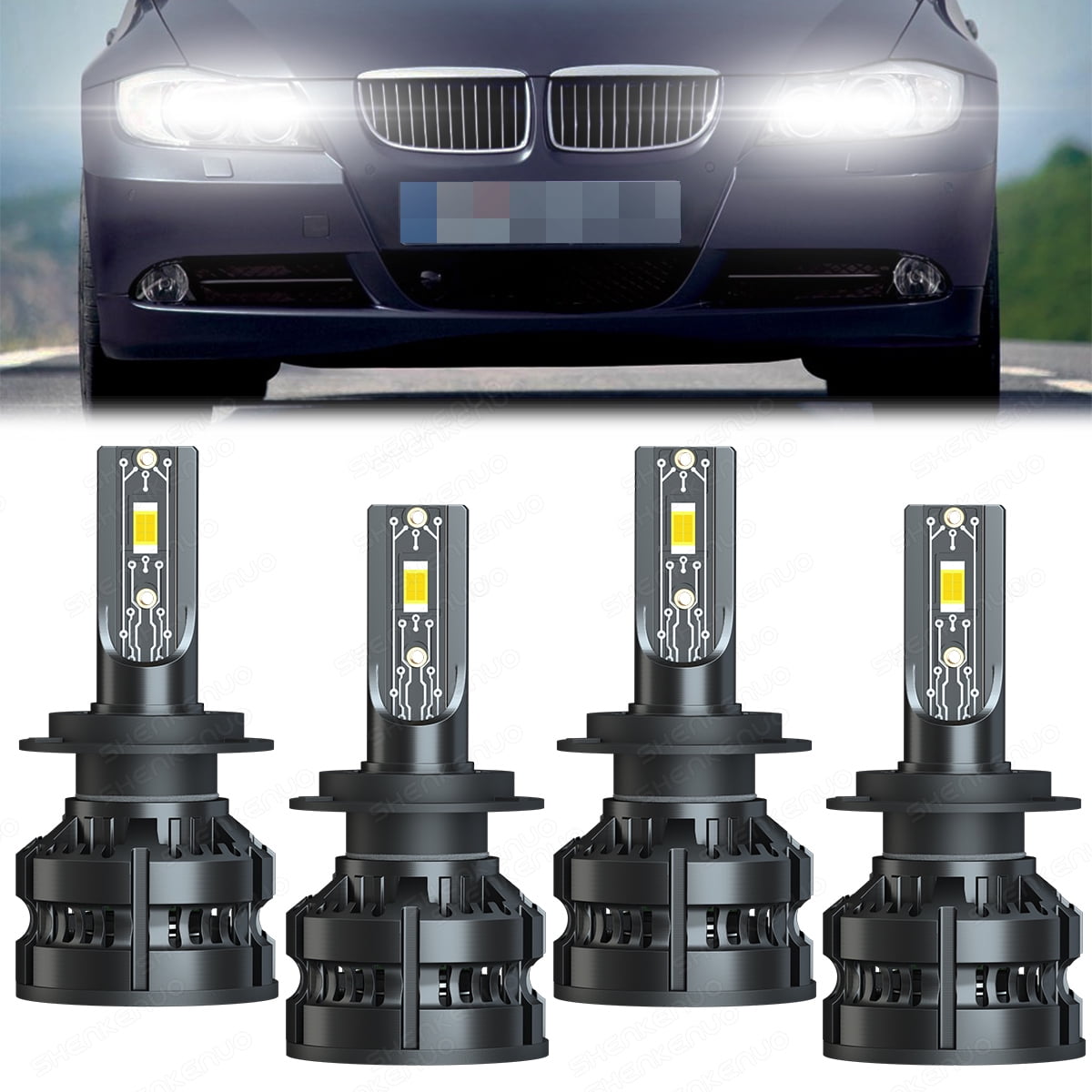 H7+H7 LED High/Low Beam Headlight Bulbs White 4x For BMW E90 F30 328i ...