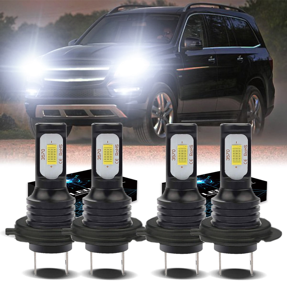 H7 Headlights for 2008-2016 Mercedes-Benz GL450 H7 LED High/Low Beam ...