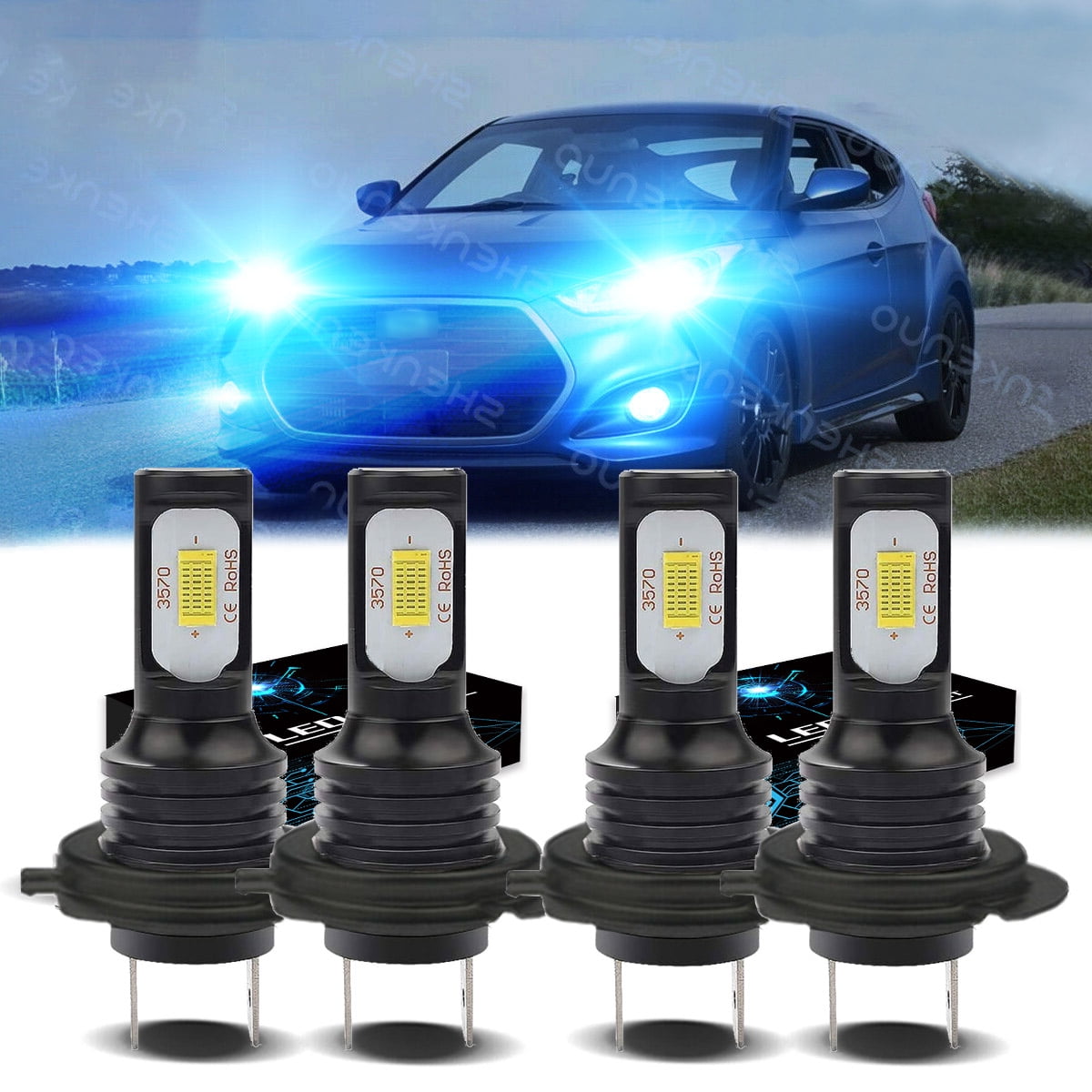 H7 Headlights for 2012-2017 Hyundai Veloster H7 LED High/Low Beam 8000K ...