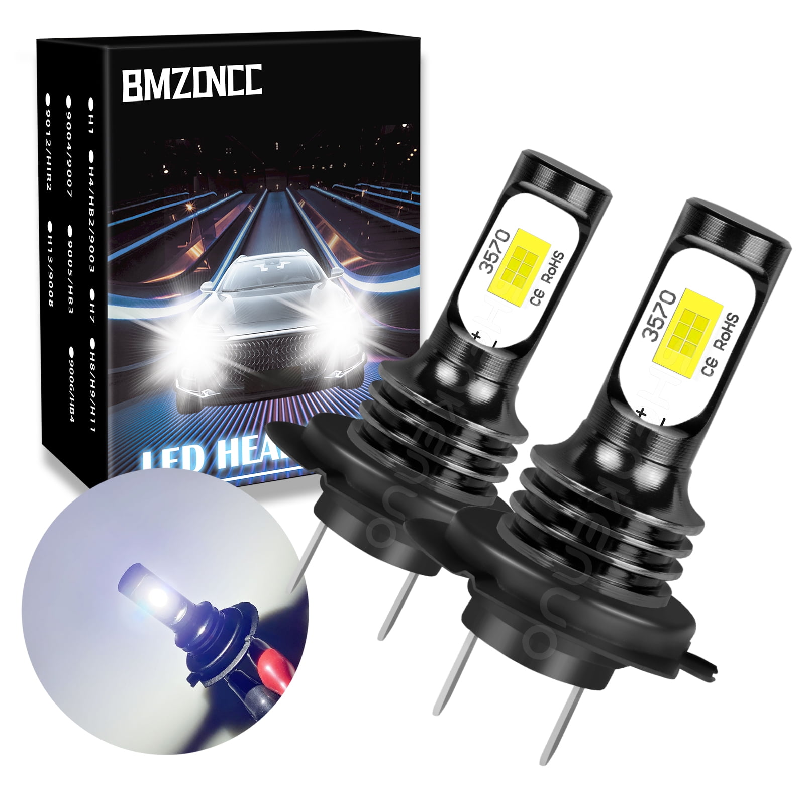 H7 LED Headlight Bulb, 1:1 Mini Size , 6500K White, 8 CSP Chips Super ...