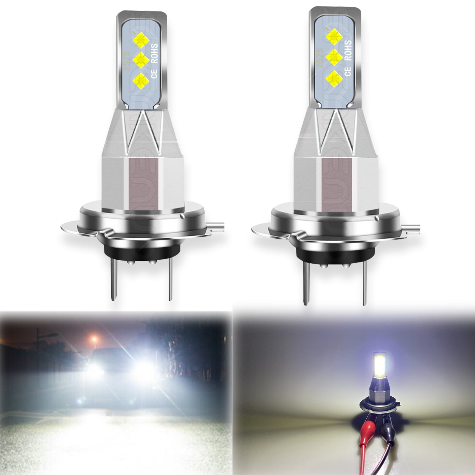 H7 LED Headlight Bulb, 8000LM 6000K Cool White 200% Brighter, 1:1 Mini ...