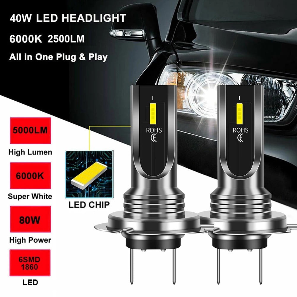 H7 LED Headlight Bulbs for Xenon Replacement, 6000K Bright White, 7500 ...