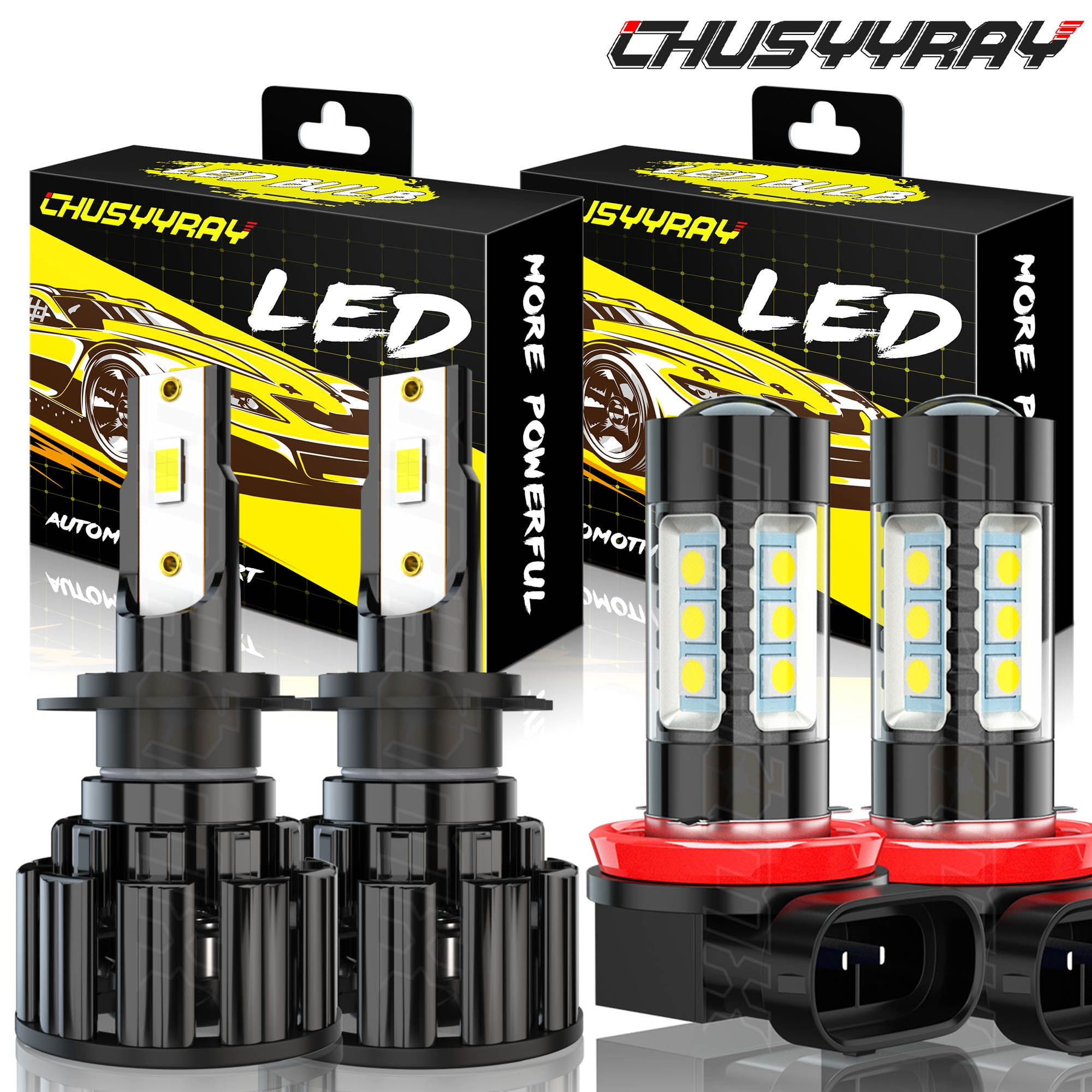 H7 LED Headlight Combo High Low Beam+H11 Fog Light 4*Bulbs Kit 6000K ...