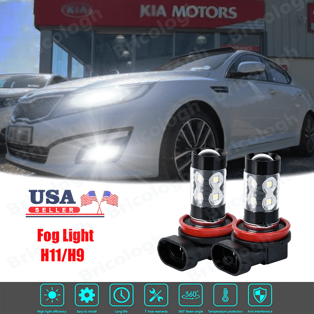 H8 LED Fog Light Bulb 6000K Bright White For KIA Optima 2011 2012 2013 ...