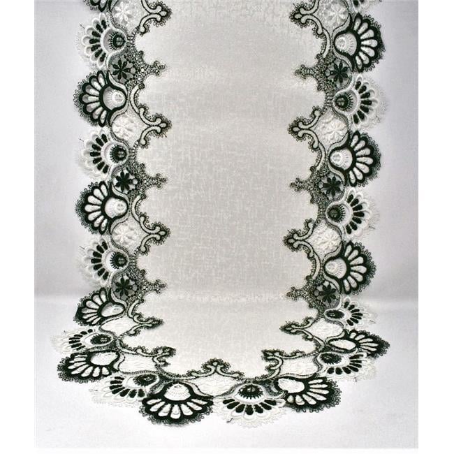 H8139-G-16x45 16 x 45 in. Green European Lace with White Antique Fabric ...