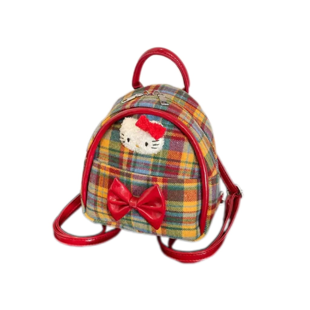 H9.4"in (32cm) /H7"(17cm) Retro red checkered KT Cat backpack with cute ...