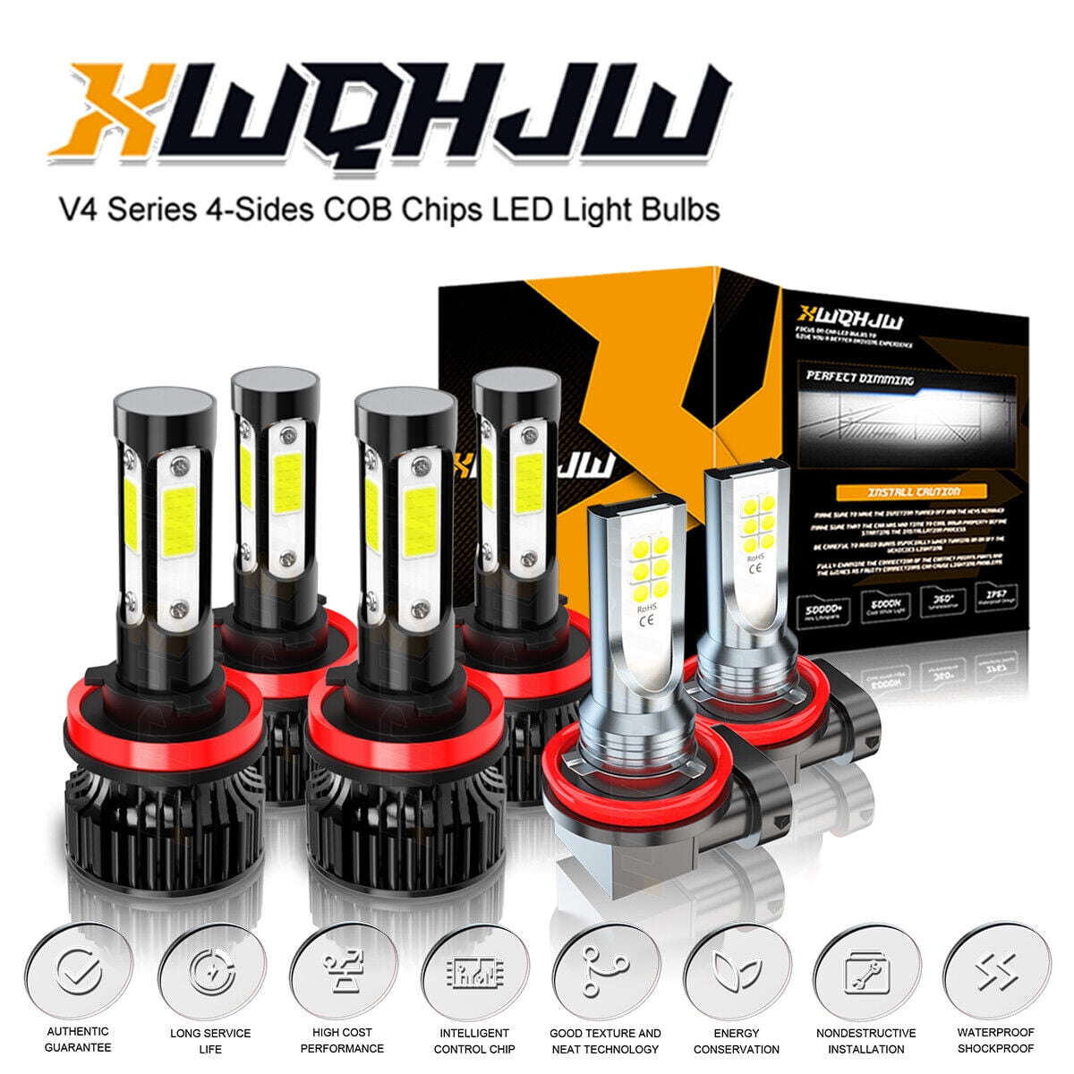H9 H11 H11 Combo LED Headlight High&Low Fog Light Bulbs Kit Super ...