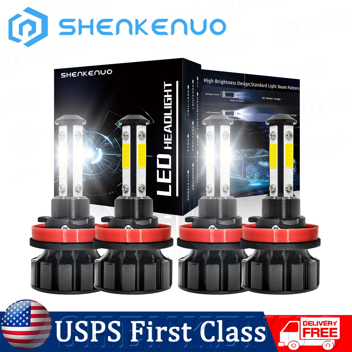 H9/H11 High Beam & H11 Low Beam LED Headlight Bulbs Combo Kit For ...