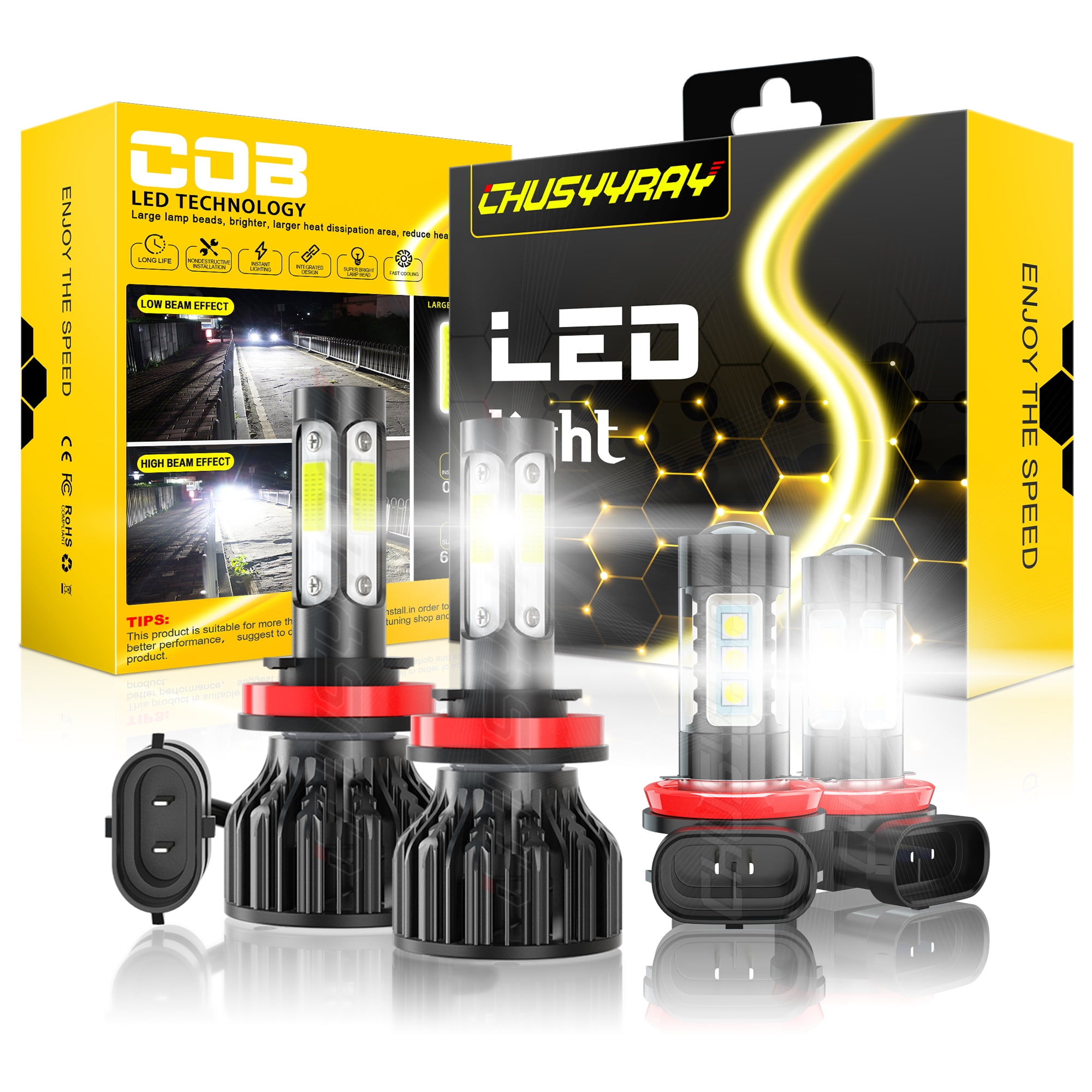 H9 H11 LED Headlight High and Low Beam H11 Fog Light Bulb Combo 6000K ...