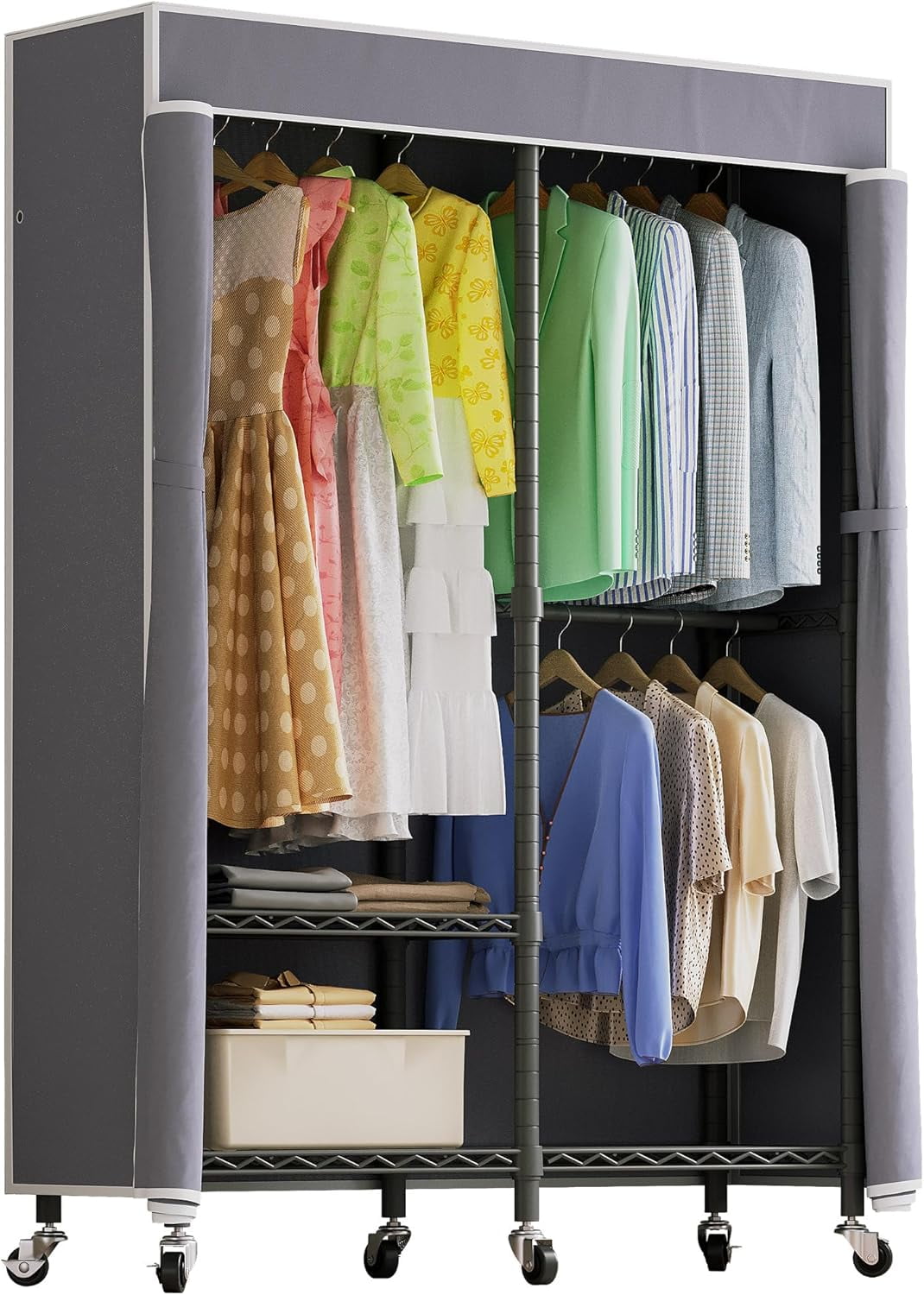 H9 Heavy Duty Rolling Clothes Rack with Cover, Covered Garment Rack ...