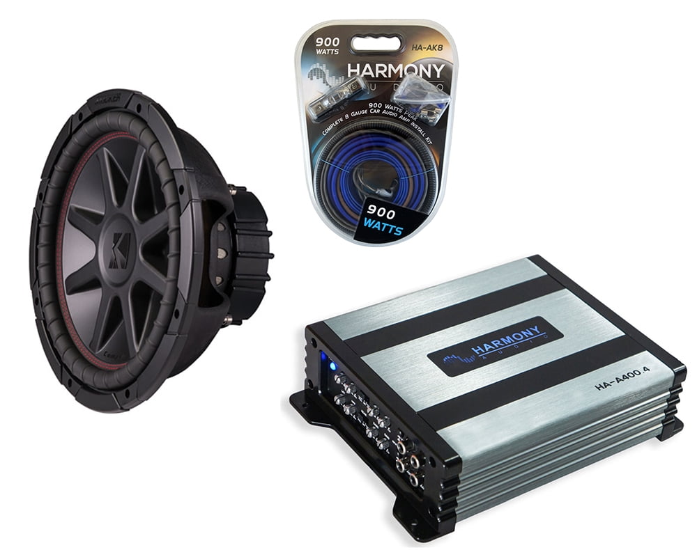 HA-A400.4 4-Ch 800W Sub Amp, Kicker 43CVR124 12" 400W Sub & 8 Gauge Amp ...