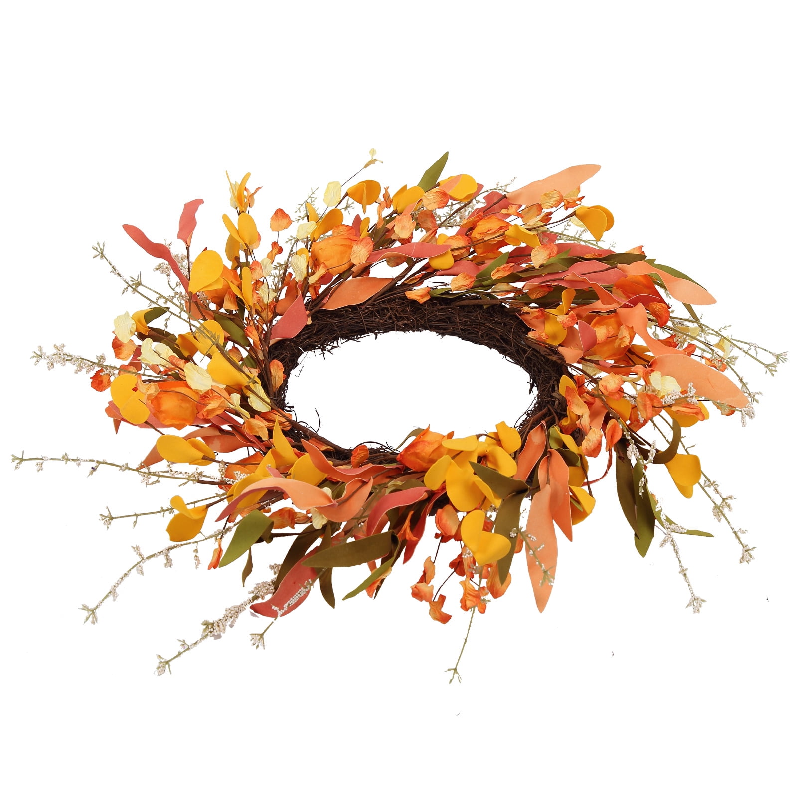 HA-EMORE 20" Artificial Fall Wreath for Front Door Orange Fall Leave ...