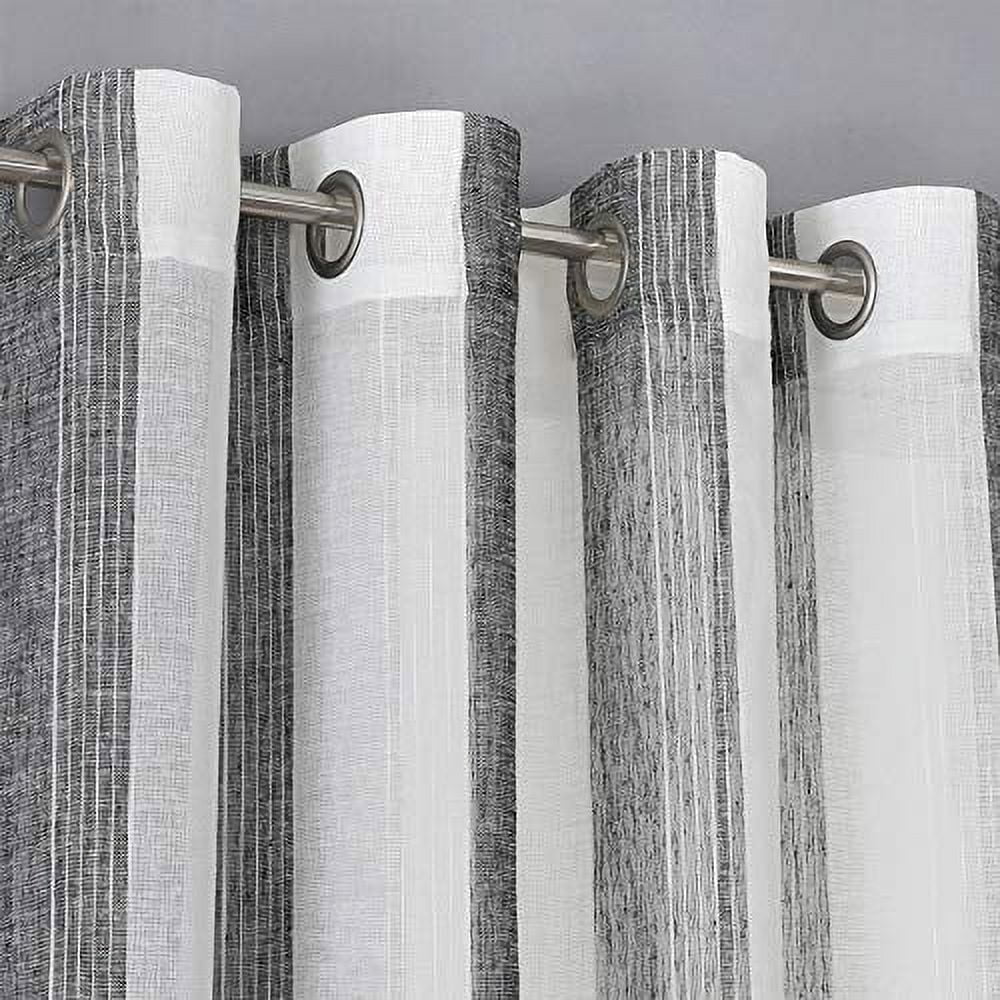 HA-EMORE Black and White Sheer Curtains Room Decorative Vertical Stripe ...