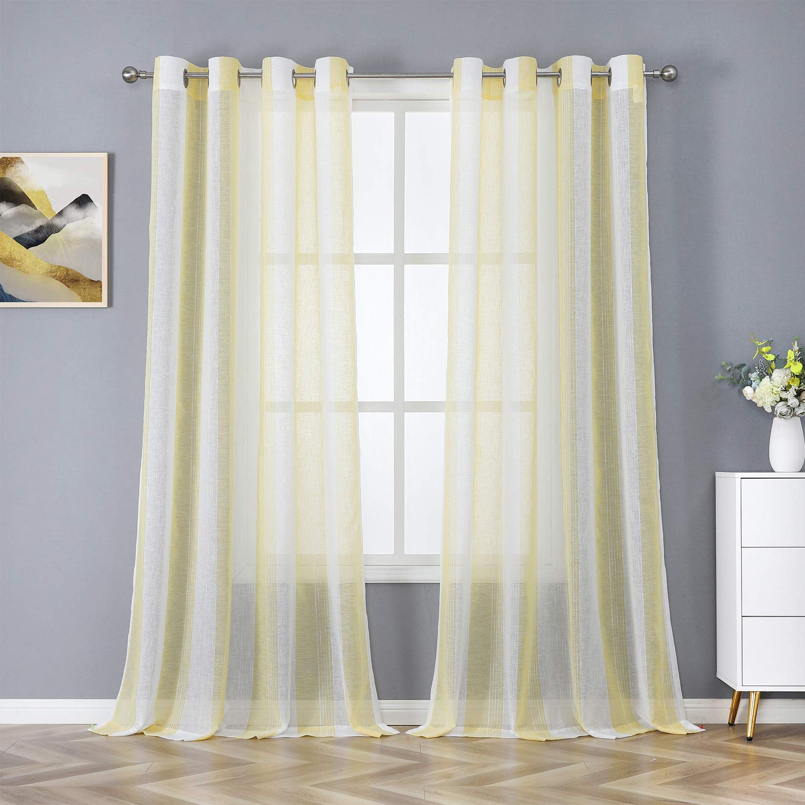 HA-EMORE Black and White Sheer Curtains Room Decorative Vertical Stripe ...