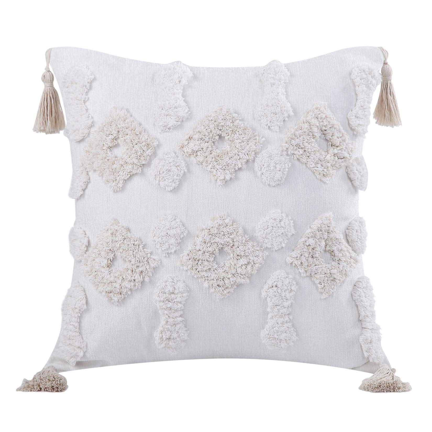 HA-EMORE Boho Tufted Throw Pillow Covers 18x18 inch, Throw Pillows for ...