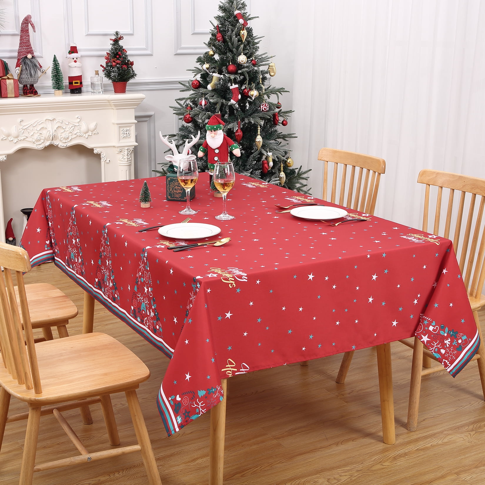 HA-EMORE Christmas Round Tablecloth Washable Velvet Decorative Table ...
