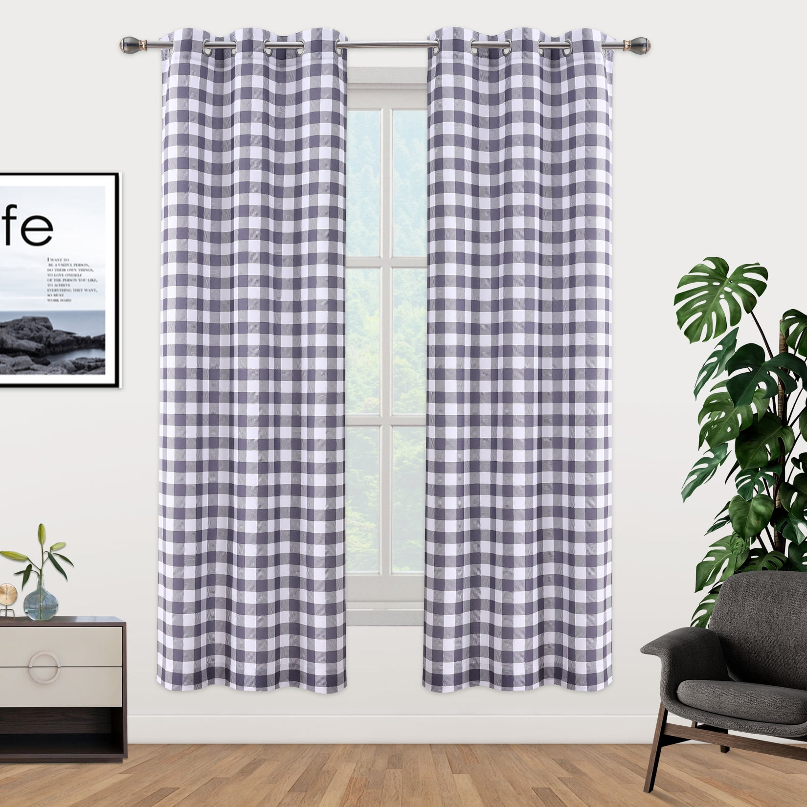 HA-EMORE Plaid Window Curtain Panels for Living Room,Home Decor Grommet ...