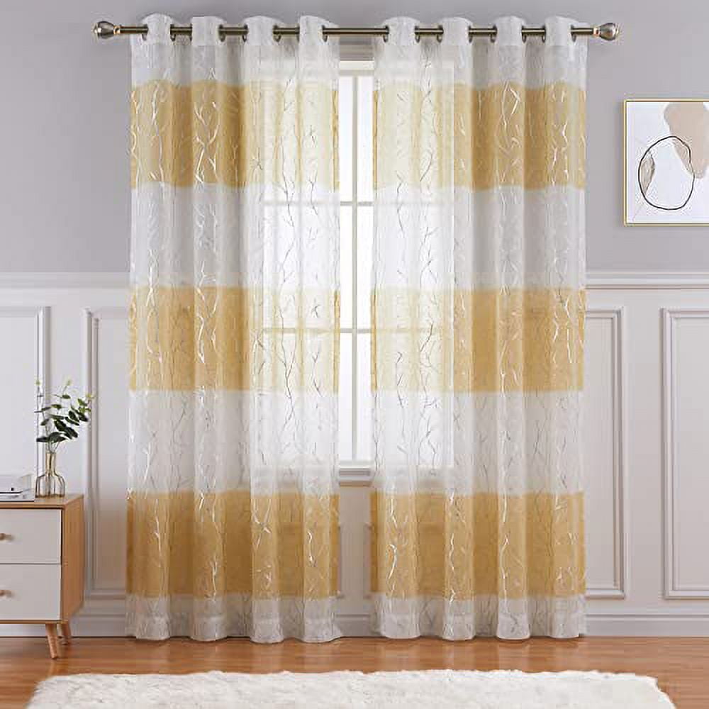 HA-EMORE Sheer Curtains Length Silver Tree Branch Semi Sheer Curtain ...