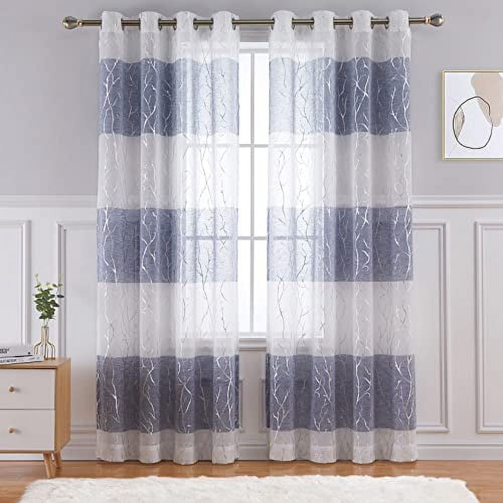 HA-EMORE Sheer Curtains Length Silver Tree Branch Semi Sheer Curtain ...