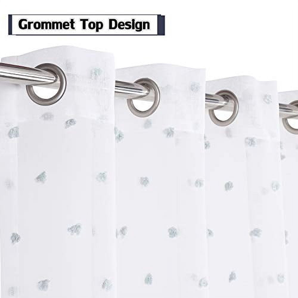 HA-EMORE Sheer Curtains with Pompom Design, Jacquard Sheer Window ...