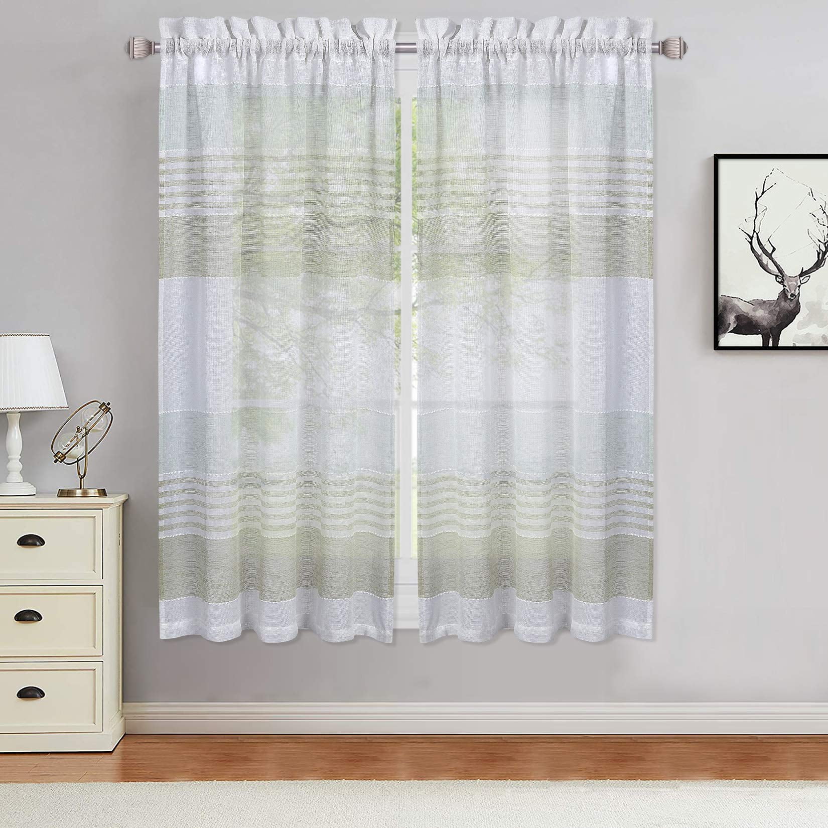 HA-EMORE Sheer Kitchen Window Curtains, Splicing Striped Design ...