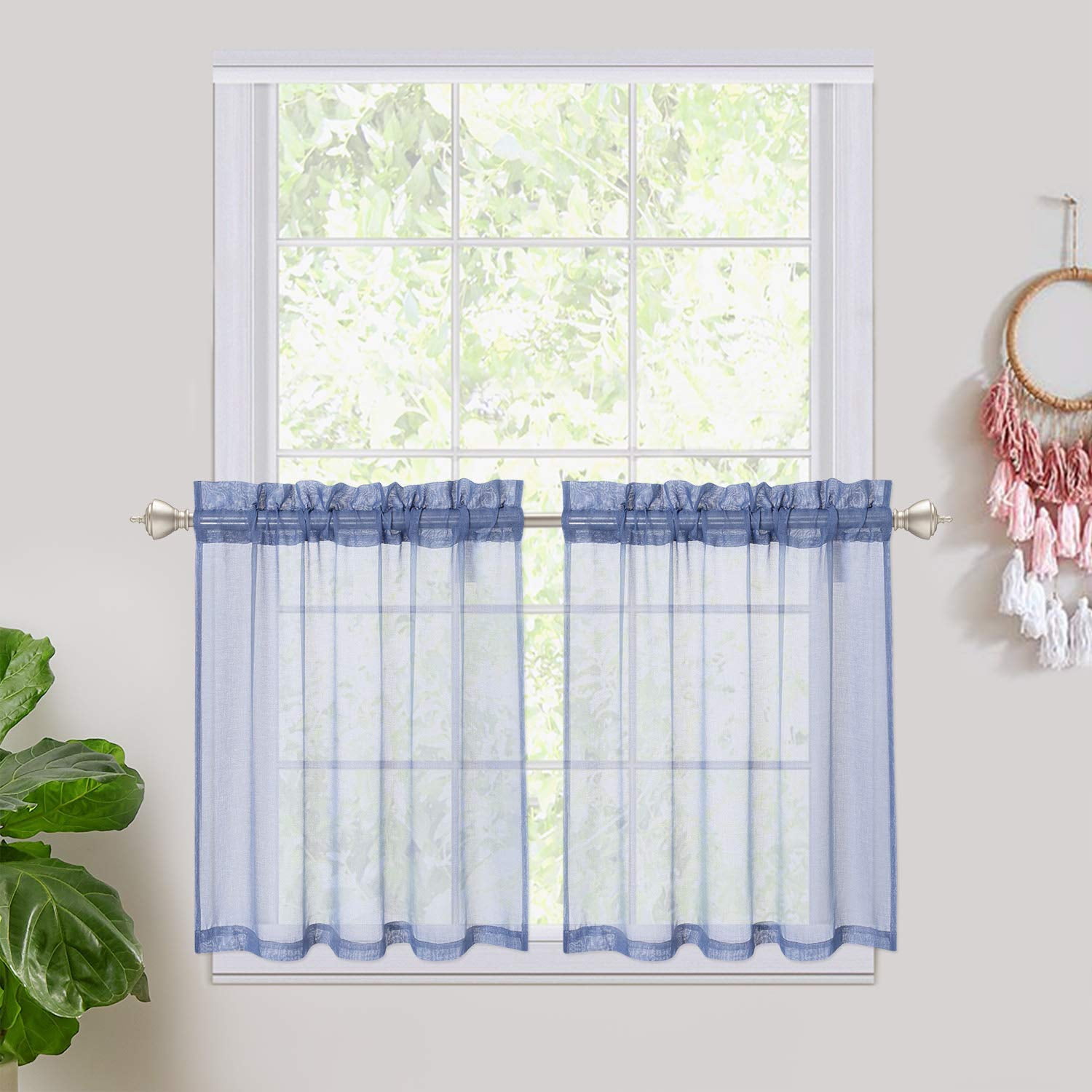 HA-EMORE Sheer Tier Curtains for Small Window, Linen Look Textured ...