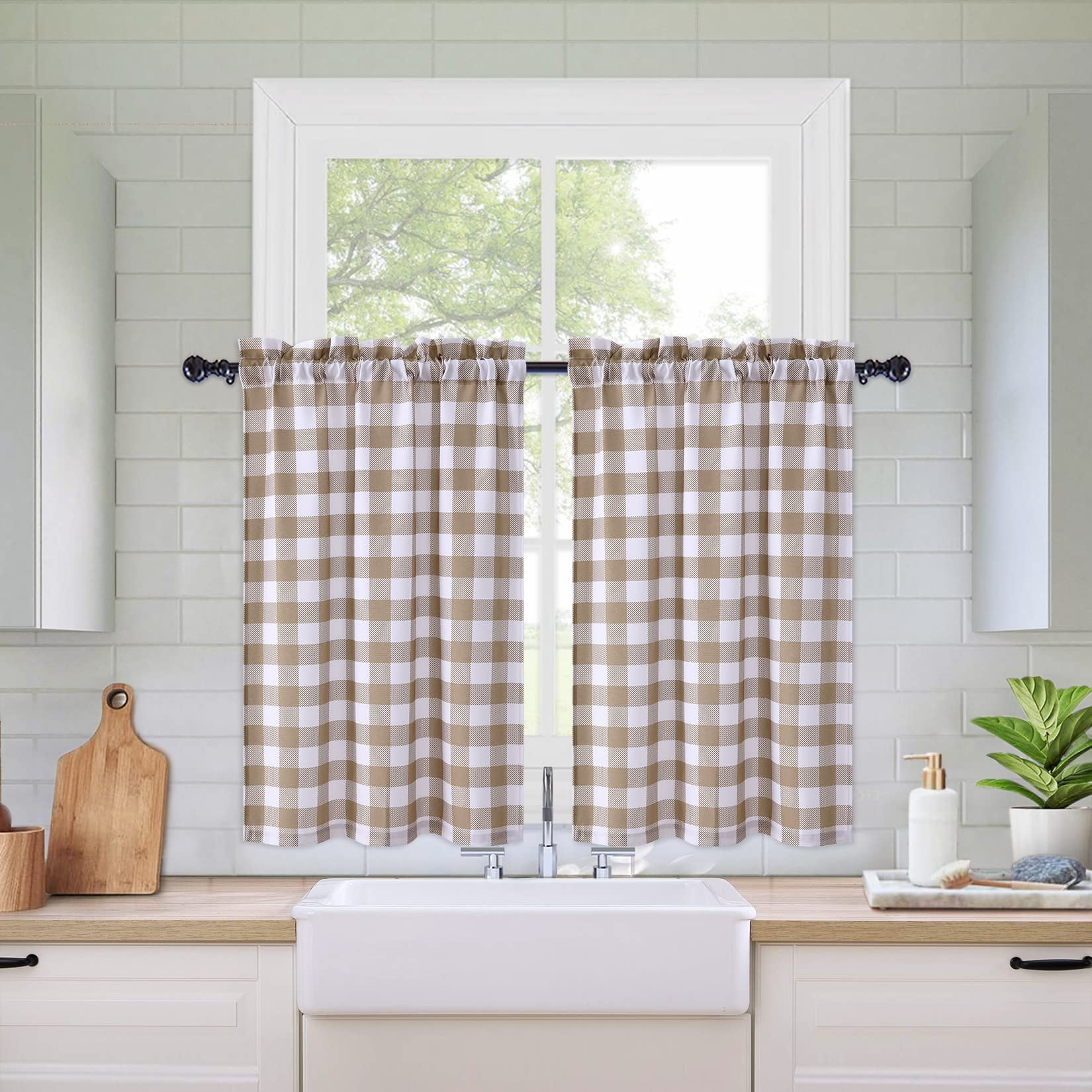 HA-EMORE Tier Curtains,Buffalo Check Plaid Gingham Short Window Curtain ...