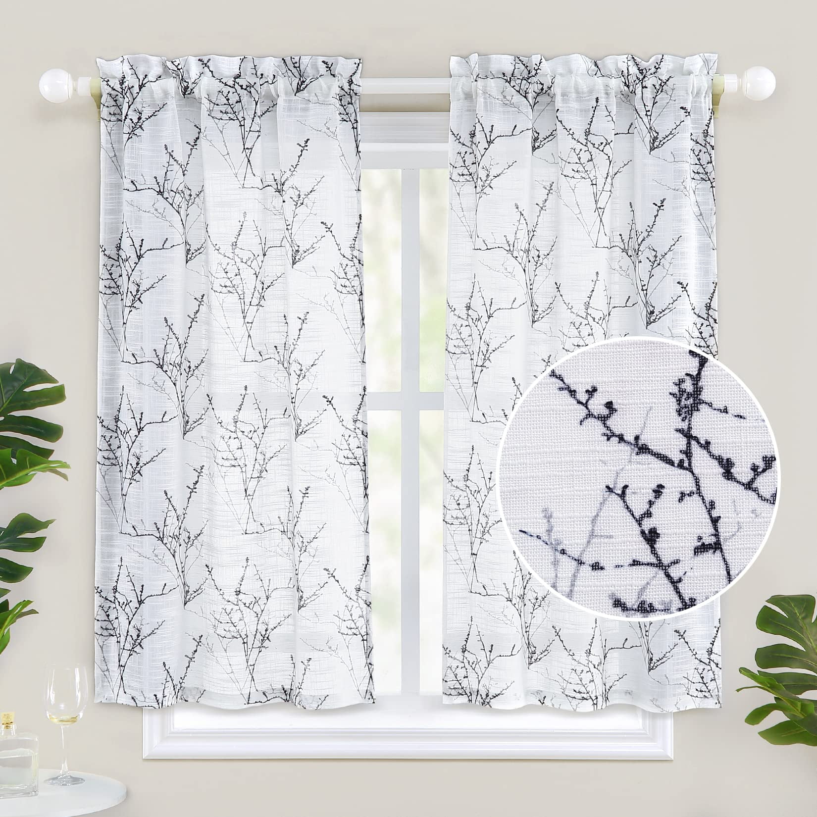 HA-EMORE Tree Branch Tier Curtains, Kitchen Curtains 45 inches Long ...
