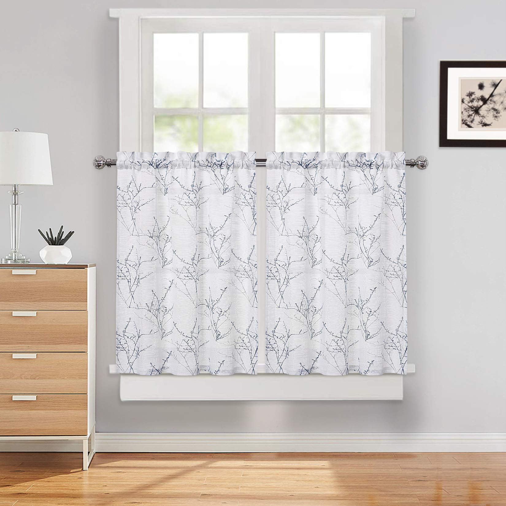 HA-EMORE Tree Branch Tier Curtains, Kitchen Curtains 45 inches Long ...