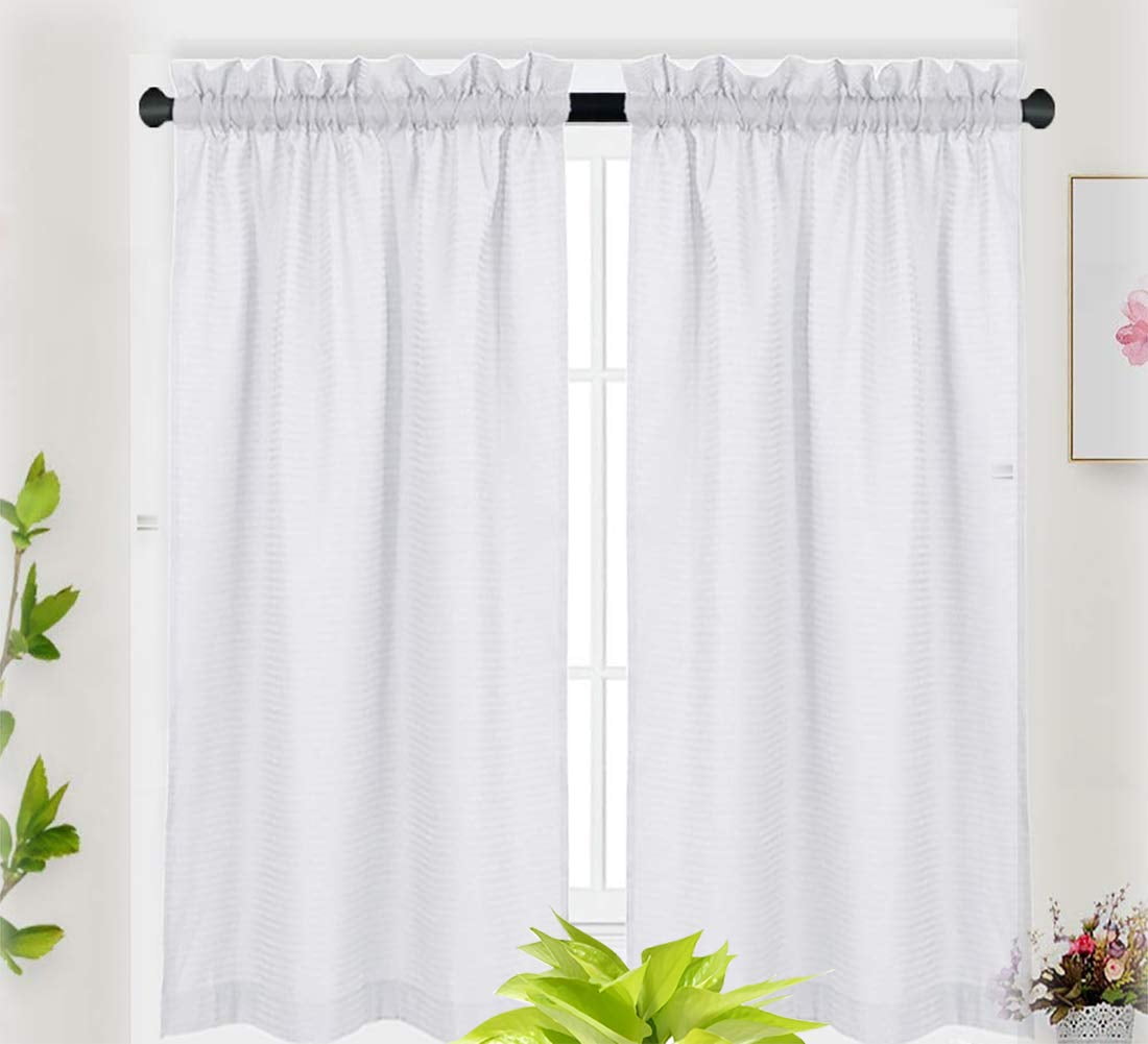 HA-EMORE White Airy Tier Curtains,Woven Textured Short Window Curtain ...