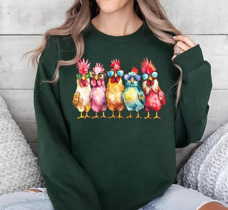HA Sweatshirts Colorful Chicken Sweatshirt Vibrant Rooster Art Farm ...