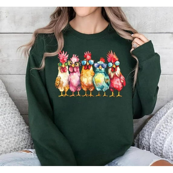 HA Sweatshirts Colorful Chicken Sweatshirt Vibrant Rooster Art Farm ...