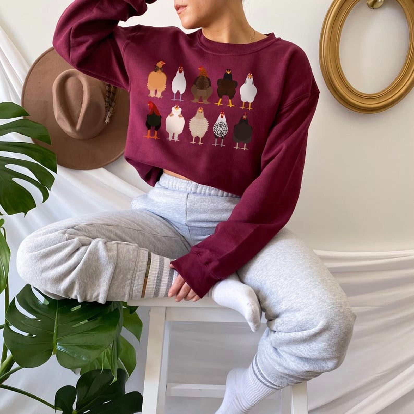 HA Sweatshirts Cute Chicken Breeds Graphic Farm Style Colorful Hen Row ...