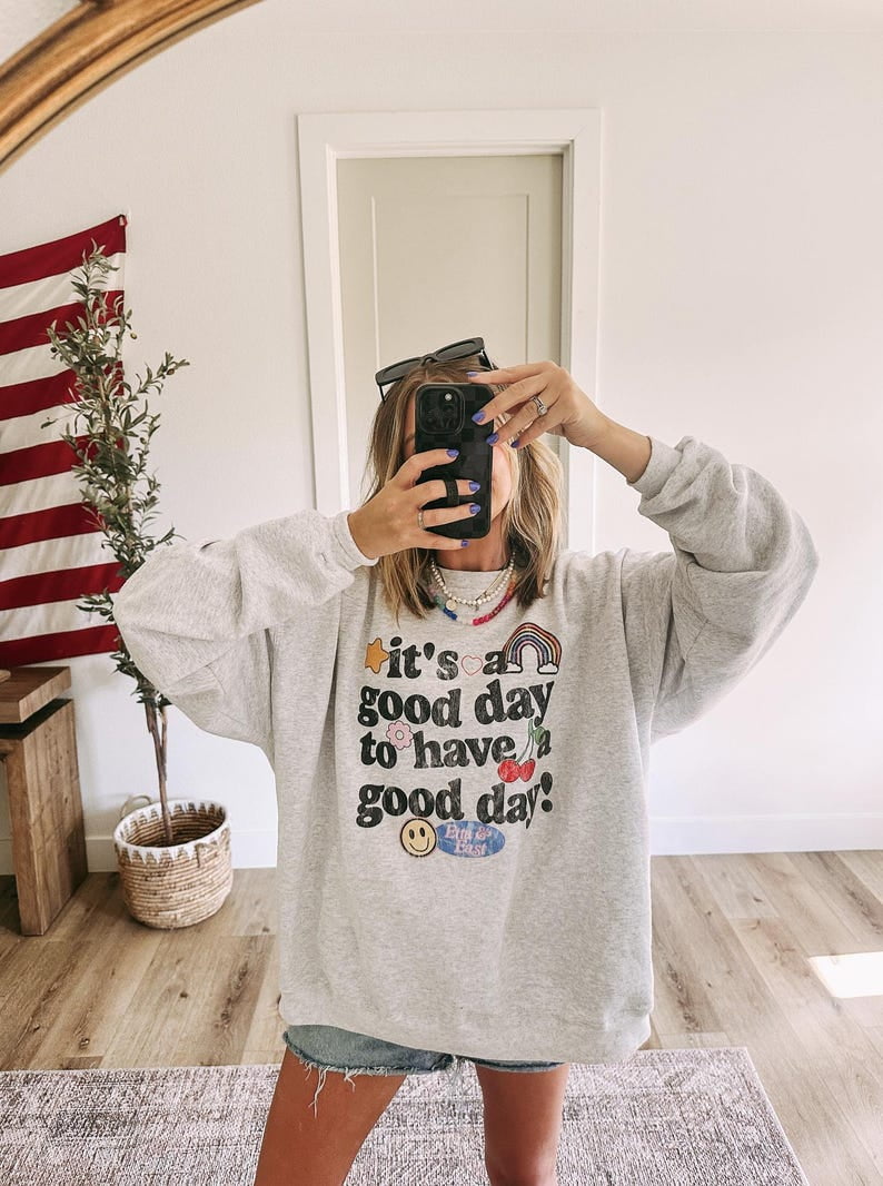 HA Sweatshirts Positive Quote It's A Good Day Retro Smiley Rainbow ...