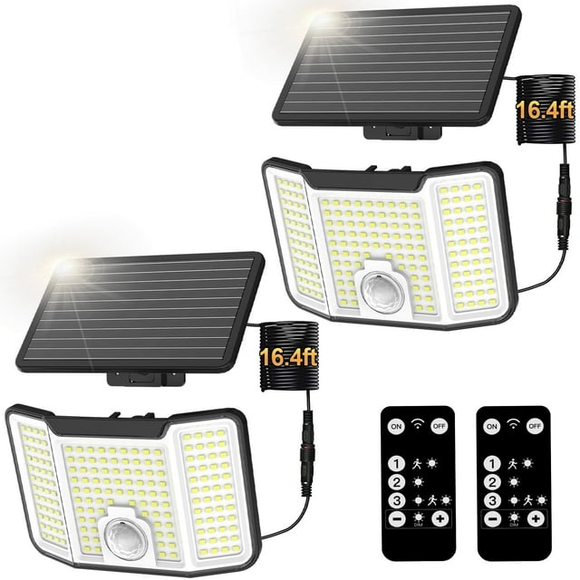 HAARAY Solar Powered Motion Sensor Outdoor Lights with Remote, Dusk to Dawn 171 LED Outdoor ...
