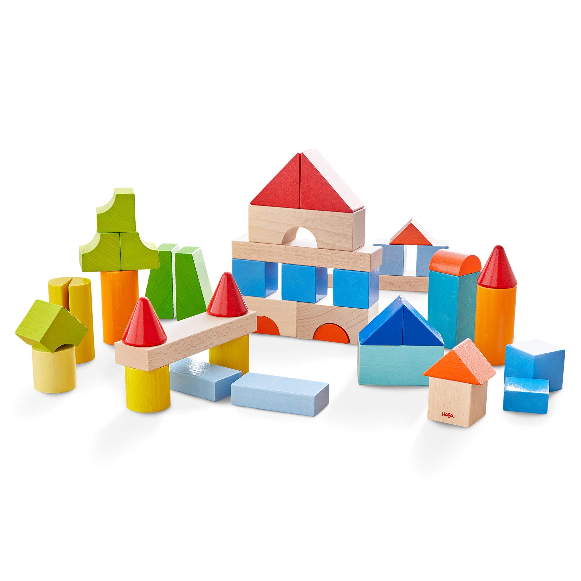 HABA Colored Wooden Building Blocks - 46 Piece Set of Wooden Toys ...