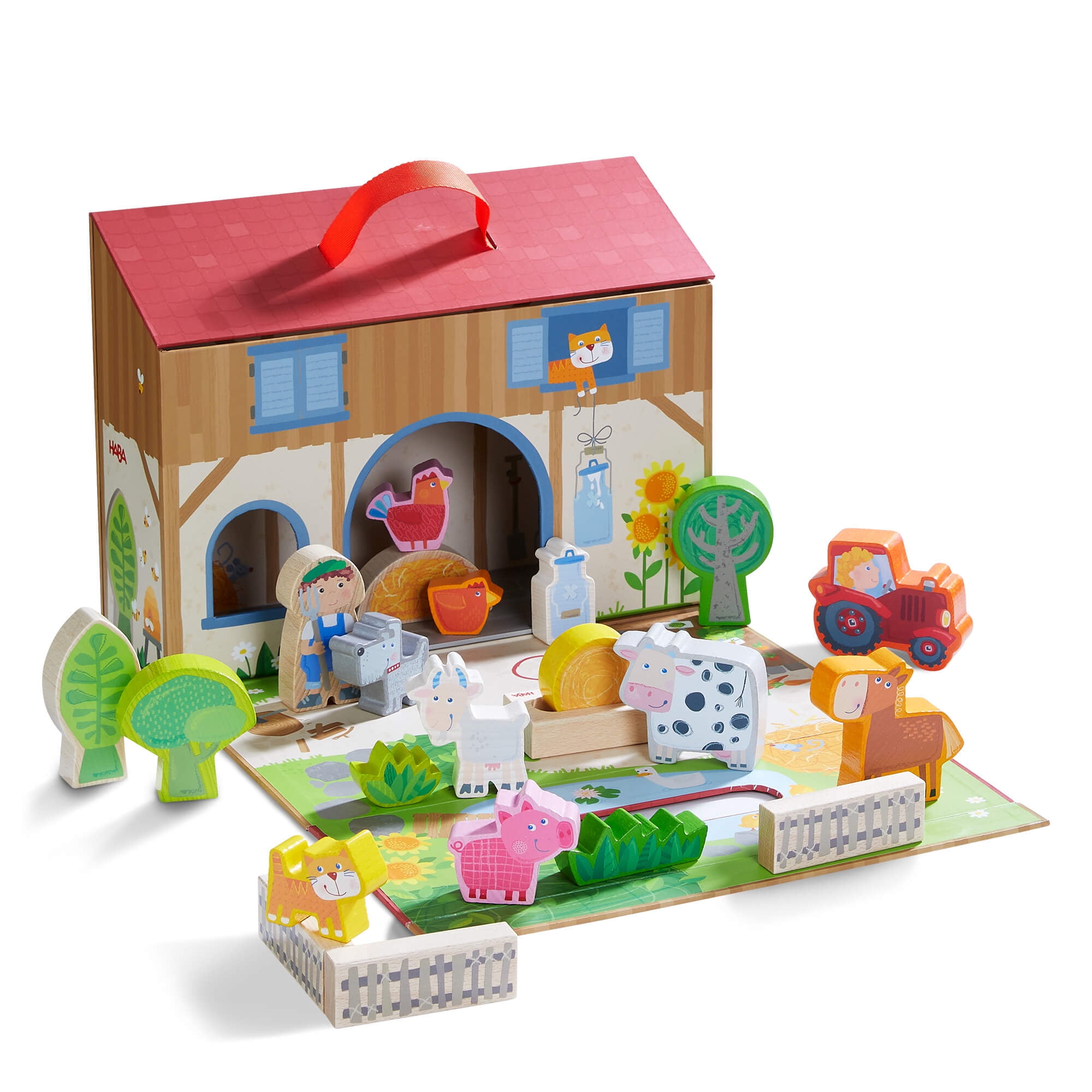 HABA Play World at The Farm Play Set - Barn & Animal Farm Toys for ...