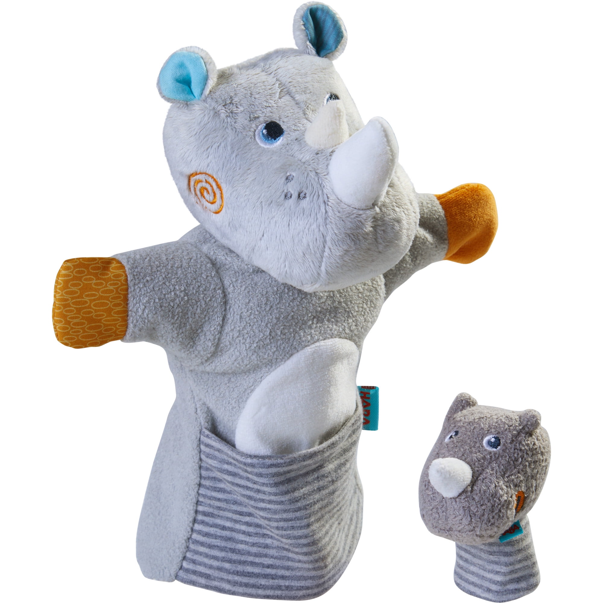HABA Rhino With Baby Calf - Hand Puppet and Finger Puppet 2 Pc Set ...