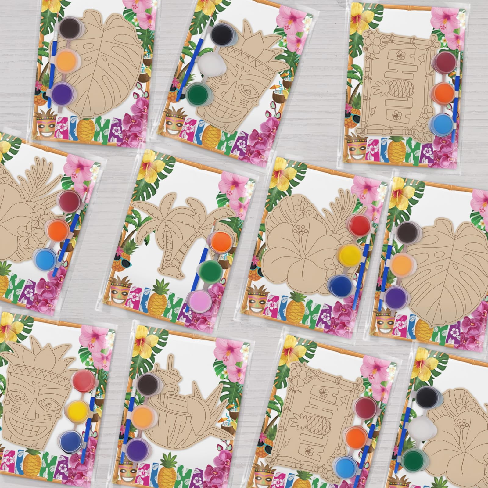 HABDJILTY 12 Pcs Hawaiian CCF19 Luau Wooden Crafts for Kids, Tropical ...