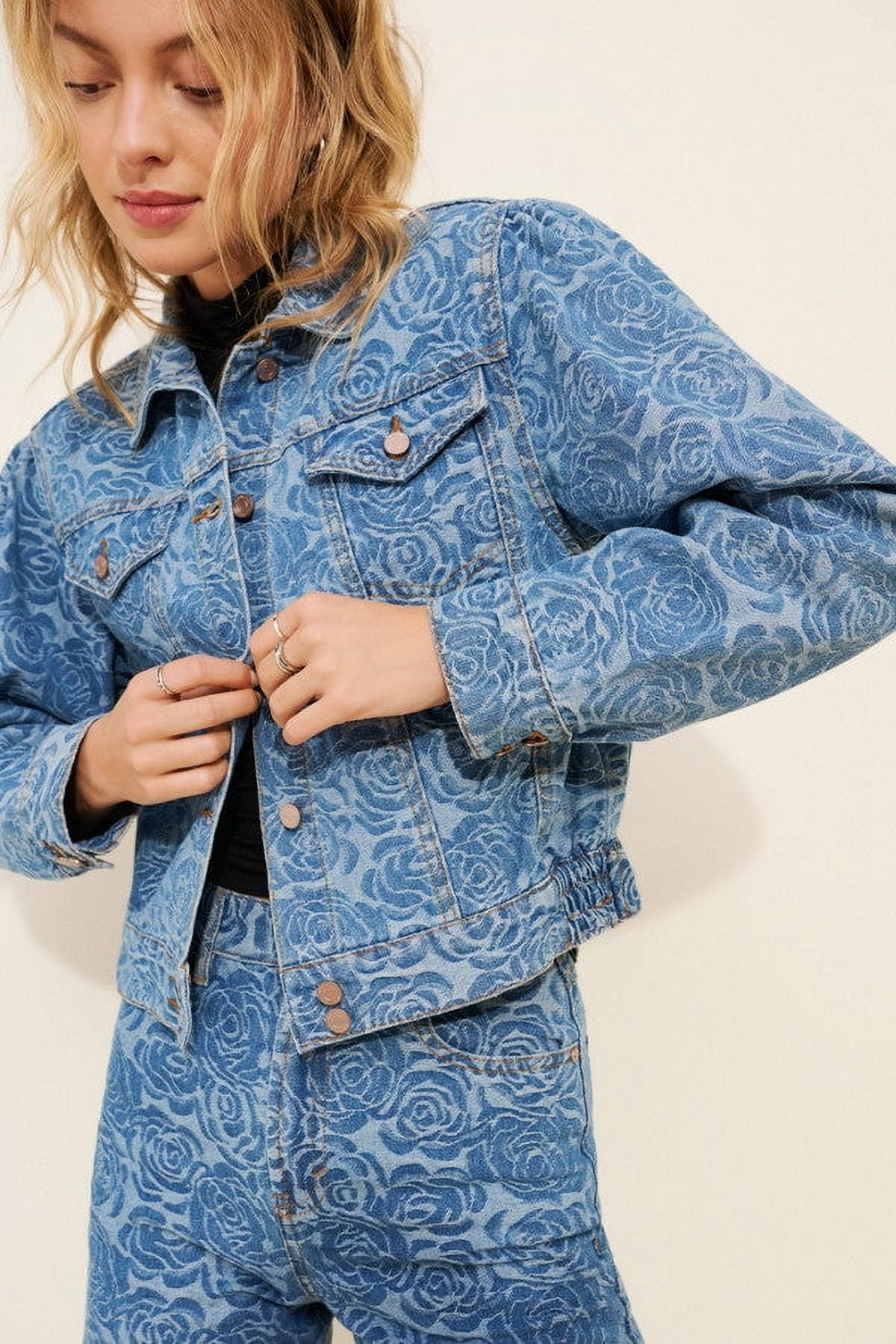 HABITUAL Jacquard Rose Denim Jacket - Walmart.com