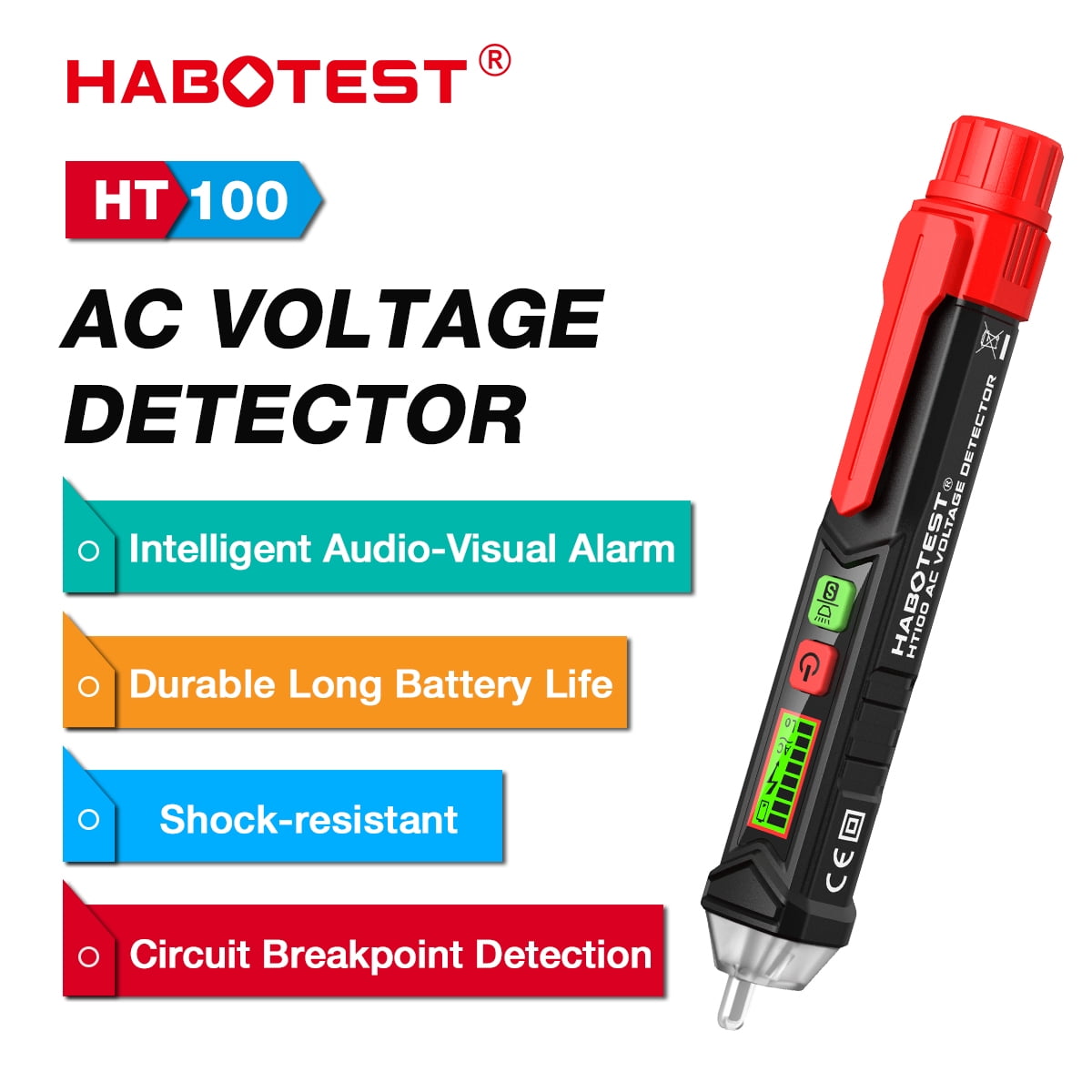 HABOTEST HT100 Non Contact Voltage Tester AC Electricity Detect Pen 12V ...