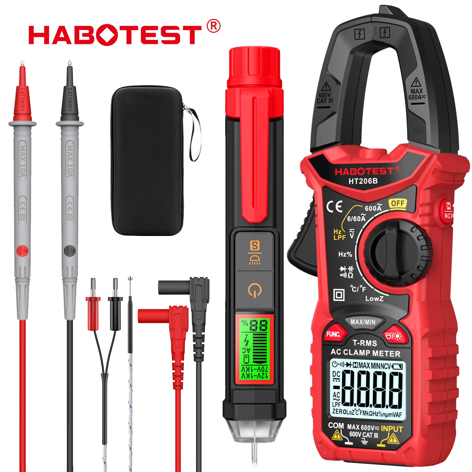 HABOTEST HT103 Voltage Tester, HT208D Clamp Meter, Clamp Multimeter ...