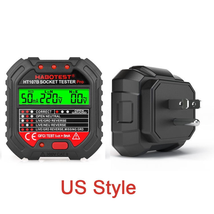 HABOTEST HT107 Pro Socket Tester - RCD Test, Voltage, Ground/Neutral ...