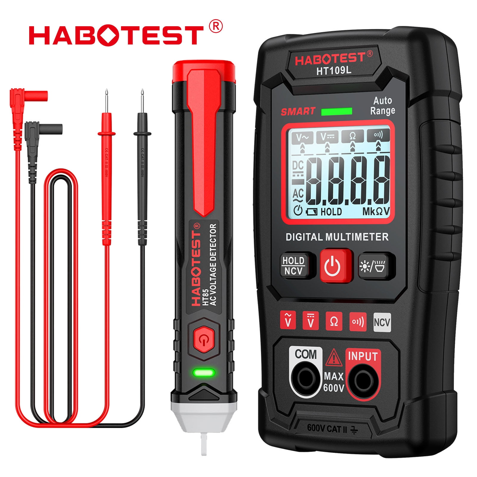 HABOTEST HT109L Digital Multimeter, Ohm Volt Amp Mete, HT85 Noncontact ...