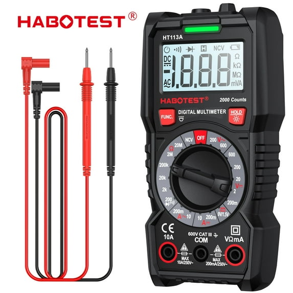 HABOTEST HT113A 2000 Counts Digital Multimeter,DC AC Voltmeter,Ohm Volt ...