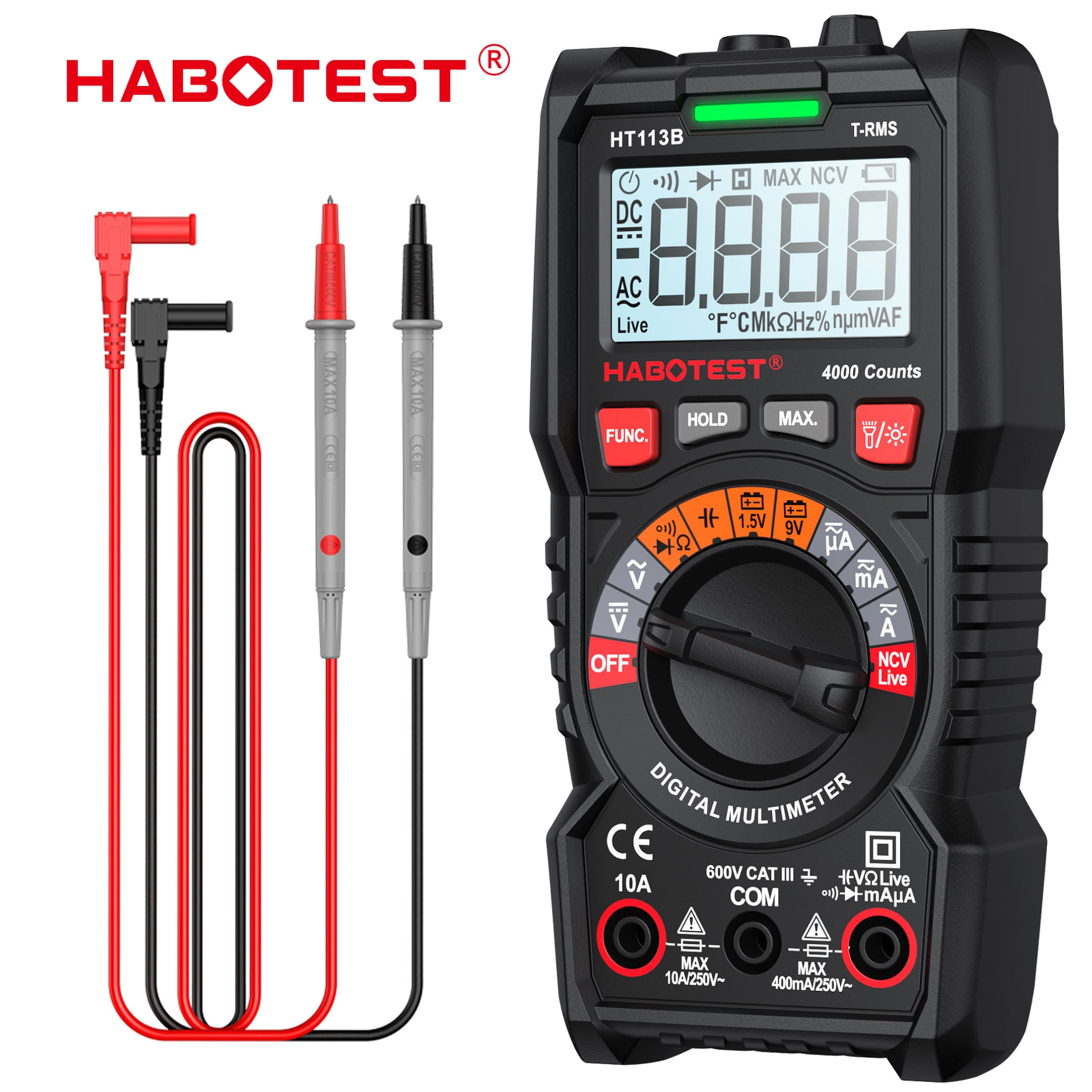 HABOTEST HT113B 4000 Counts Digital Multimeter,DC AC Voltmeter,Ohm Volt ...